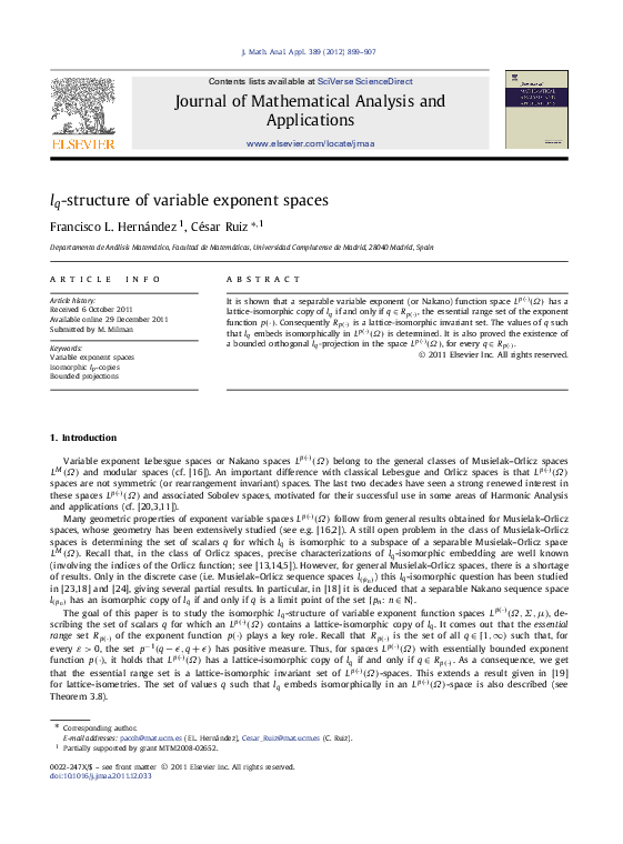 (PDF) LQ-Structure of Variable Exponent Spaces | Cesar Ruiz - Academia.edu