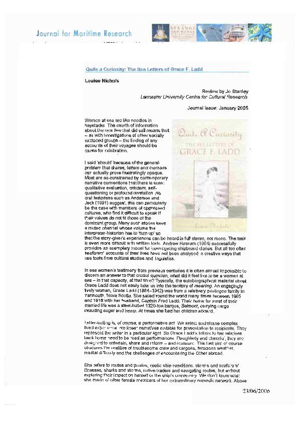 (PDF) Quite a curiosity: Grace Ladd letters review.