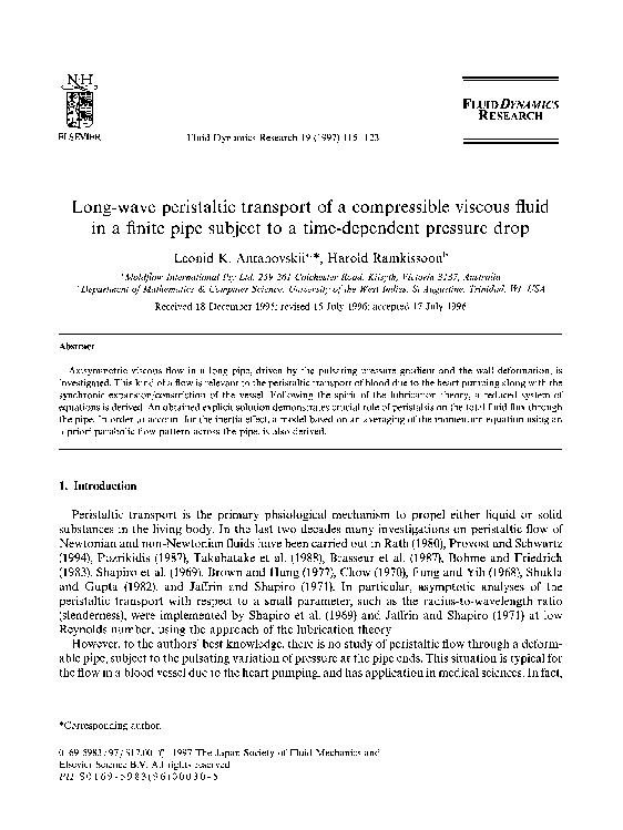 (PDF) Peristaltic transport due to finite amplitude bending and contraction waves | Dennis ...