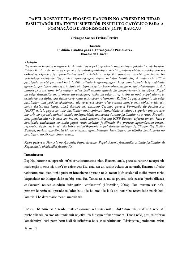 (PDF) PAPEL DOSENTE IHA PROSESU HANORIN NO APRENDE NU'UDAR FASILITADÓR ...