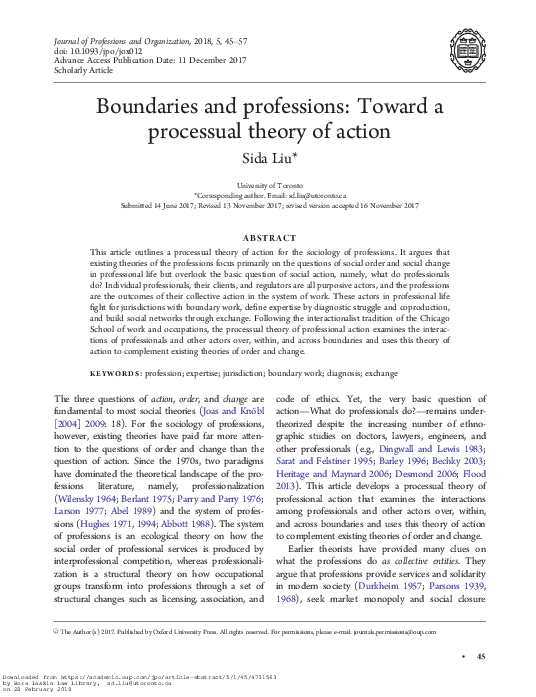 (PDF) Boundaries and Professions: Toward a Processual Theory of Action