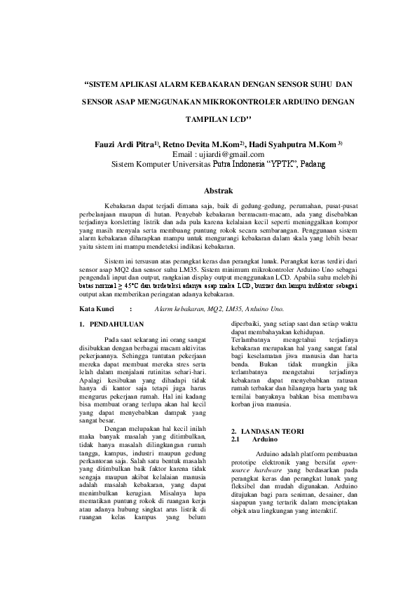 Doc Sistem Aplikasi Alarm Kebakaran Menggunakan Mikrokontroler Arduino Dengan Tampilan Lcd