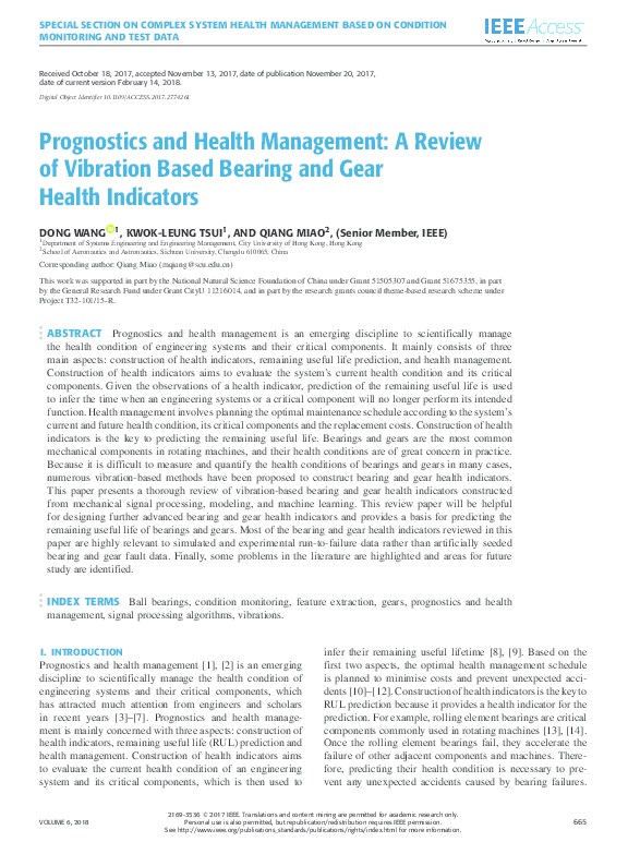 (PDF) Prognostics and Health Management: A Review of Vibration based ...