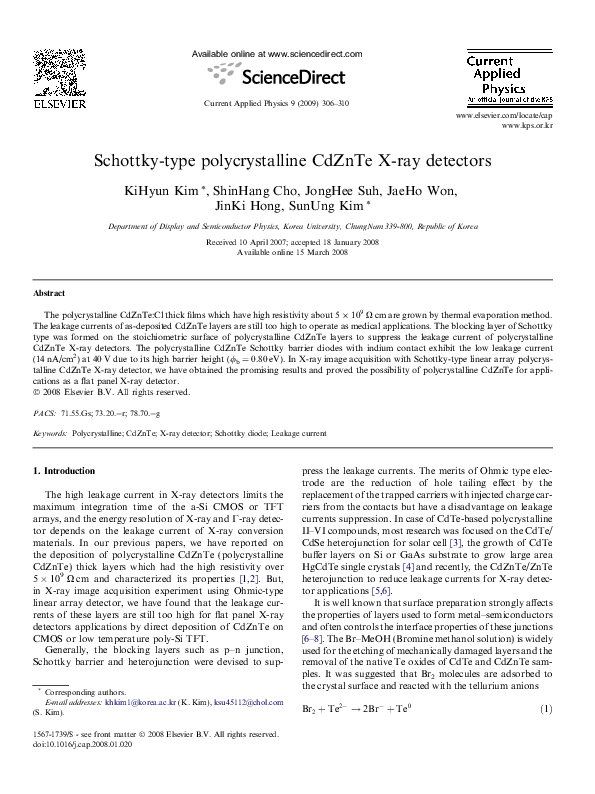(PDF) Schottky-type polycrystalline CdZnTe X-ray detectors