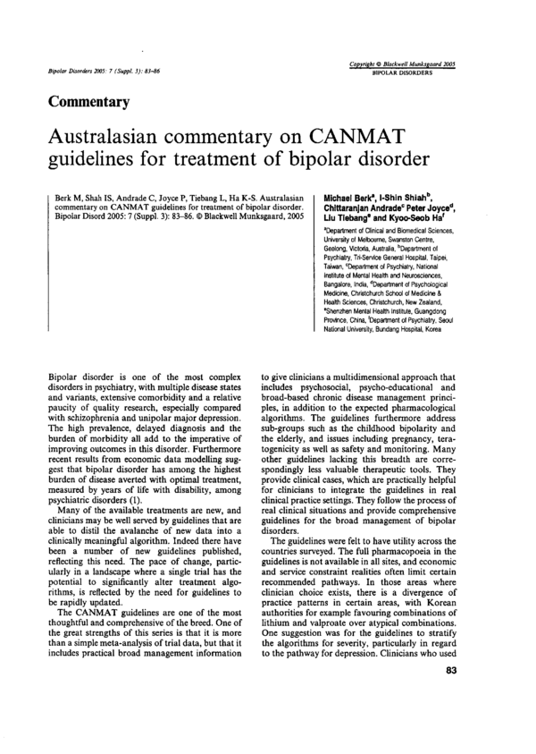 (PDF) 2005-Australasian commentary on CANMAT guidelines for treatment ...