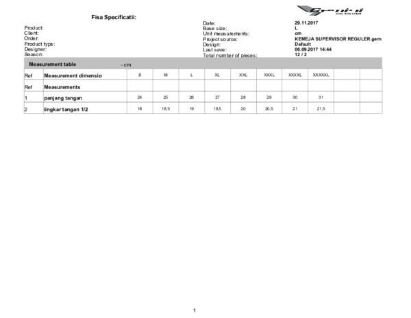 (PDF) Fisa Specificatii: Measurement table -cm Ref Measurement dimensio ...