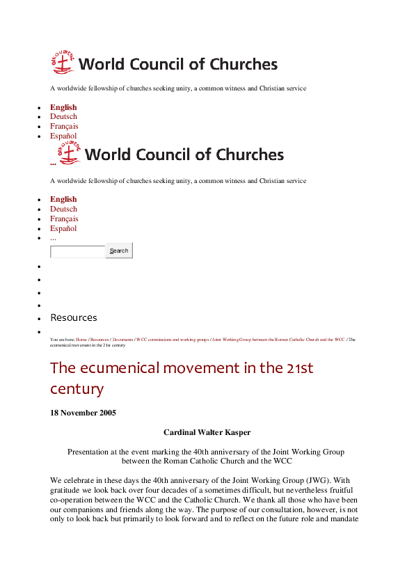 (DOC) A worldwide fellowship of churches seeking unity, a common ...
