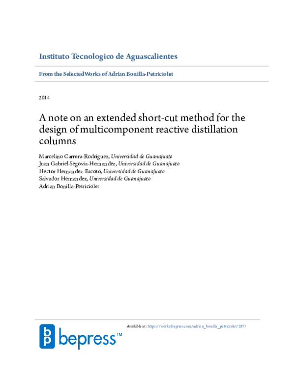 Pdf Modelling Simulation And Optimization Of A Reactive Distillation