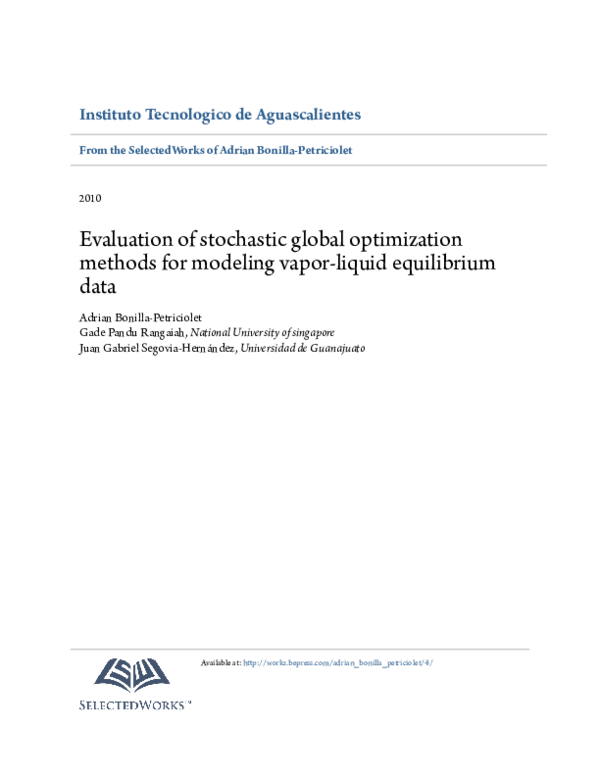 Pdf Evaluation Of Stochastic Global Optimization Methods For Modeling