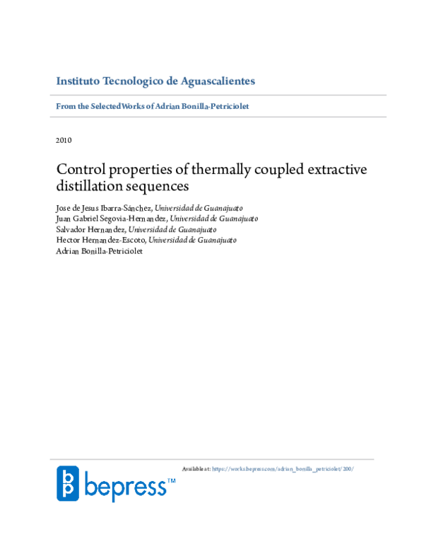 (PDF) Control properties of thermally coupled extractive distillation ...