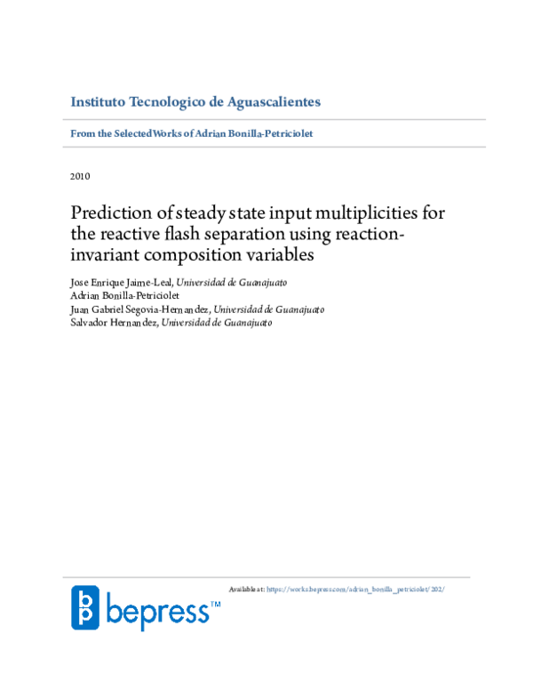 Pdf Prediction Of Steady State Input Multiplicities For The Reactive