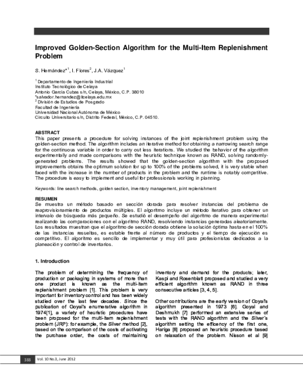 (PDF) Improved Golden-Section Algorithm for the Multi-Item Replenishment Problem