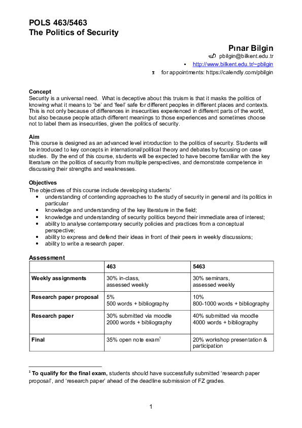 (PDF) Politics of Security UG/PG level (2017-18)