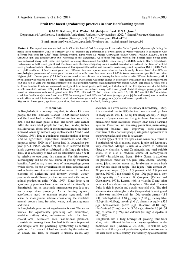 (PDF) Fruit tree based agroforestry practices in char land farming system