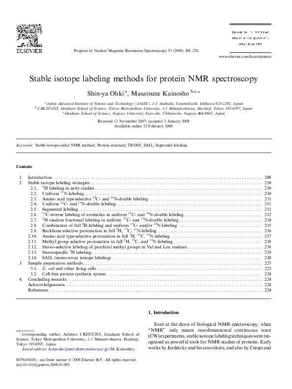 (PDF) Stable isotope labeling methods for protein NMR spectroscopy