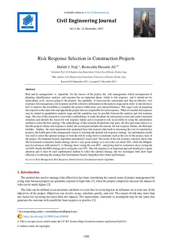 (PDF) Risk Response Selection in Construction Projects