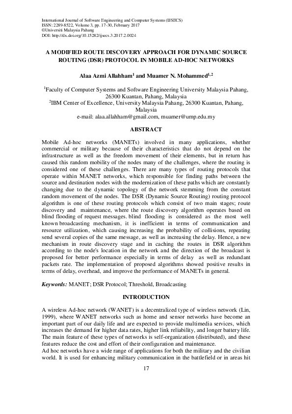 Pdf A Modified Route Discovery Approach For Dynamic Source Routing