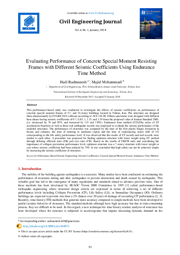 Pdf Evaluating Performance Of Concrete Special Moment Resisting