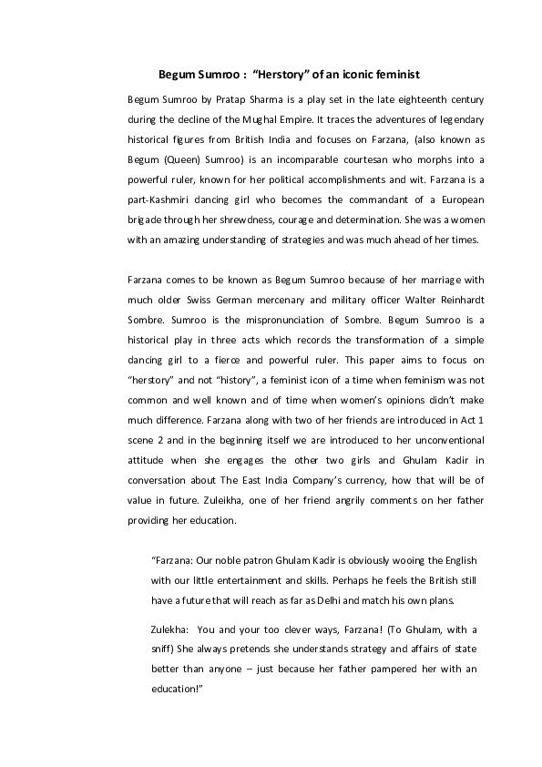 (DOC) Begum Sumroo : " Herstory " of an iconic feminist