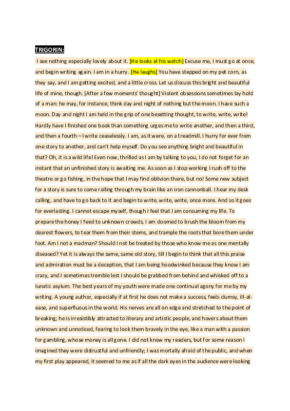 (DOC) TRIGORIN seagull monologue