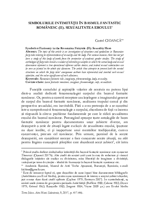 (PDF) SYMBOLS OF INTIMACY IN THE ROMANIAN FAIRYTALE (II). SEXUALITY ...