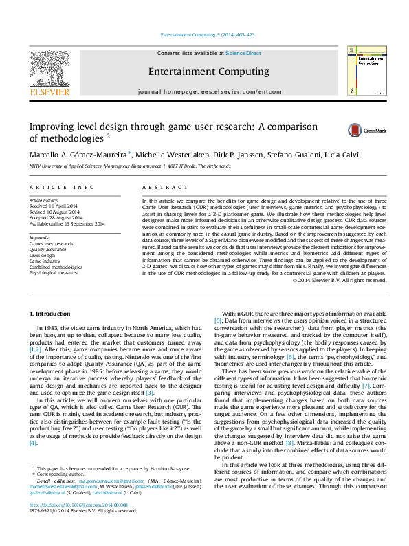 (PDF) Improving level design through game user research: A comparison ...