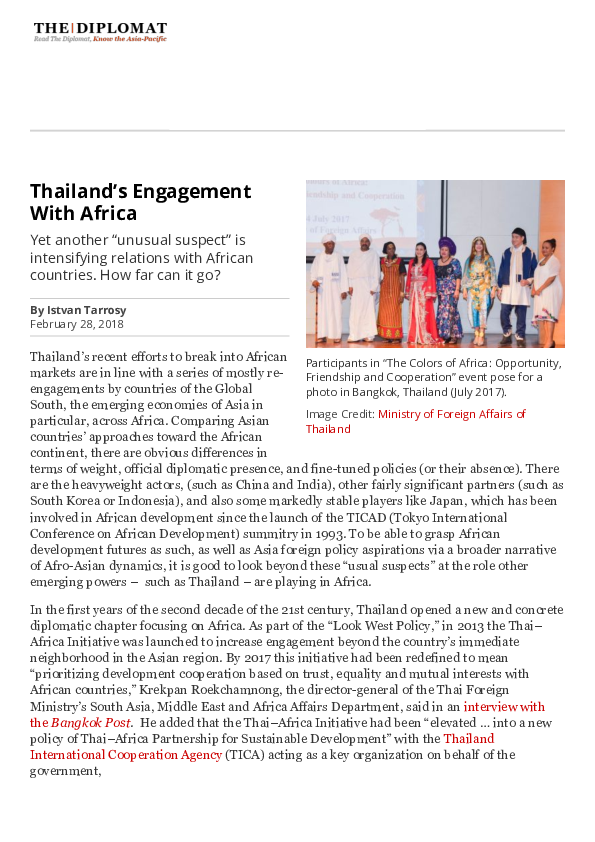 (PDF) Thailand's Engagement With Africa