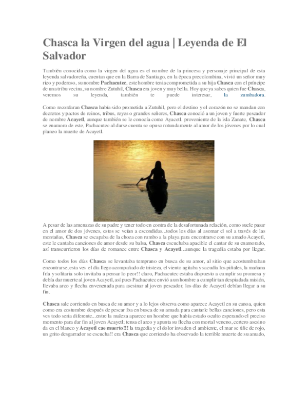 (DOC) Chasca la Virgen del agua | Leyenda de El Salvador