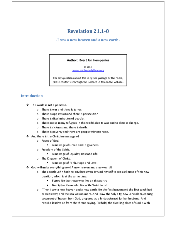 Pdf Revelation 21 1 8 I Saw A New Heaven And A New Earth