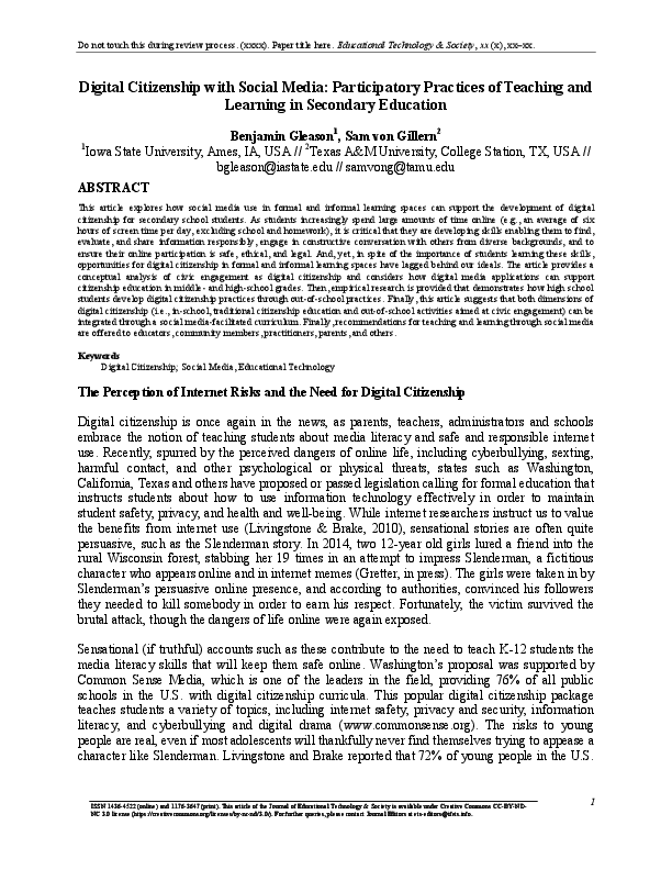 (PDF) Digital Citizenship with Social Media: Participatory Practices of ...