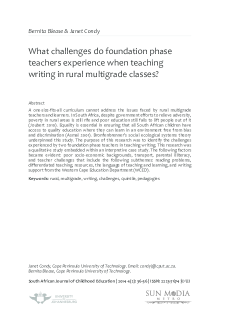 (PDF) What challenges do foundation phase teachers experience when ...