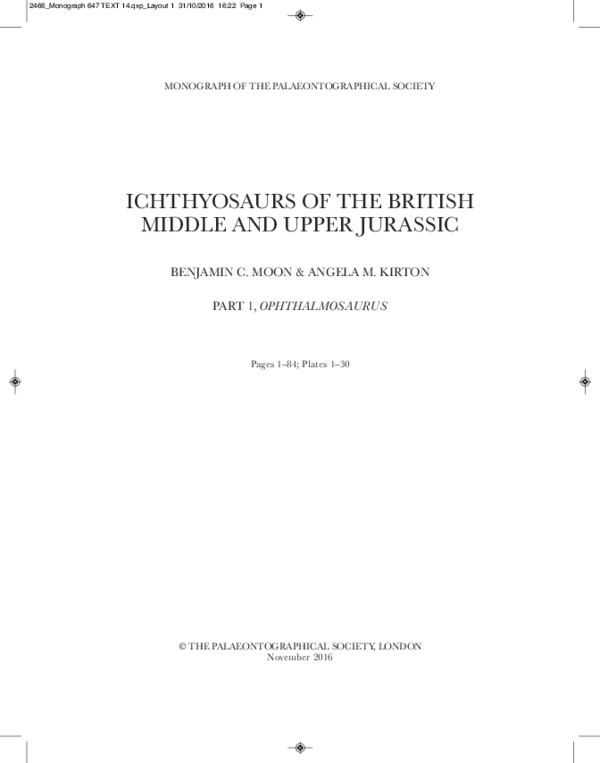 (PDF) MONOGRAPH OF THE PALAEONTOGRAPHICAL SOCIETY ICHTHYOSAURS OF THE ...