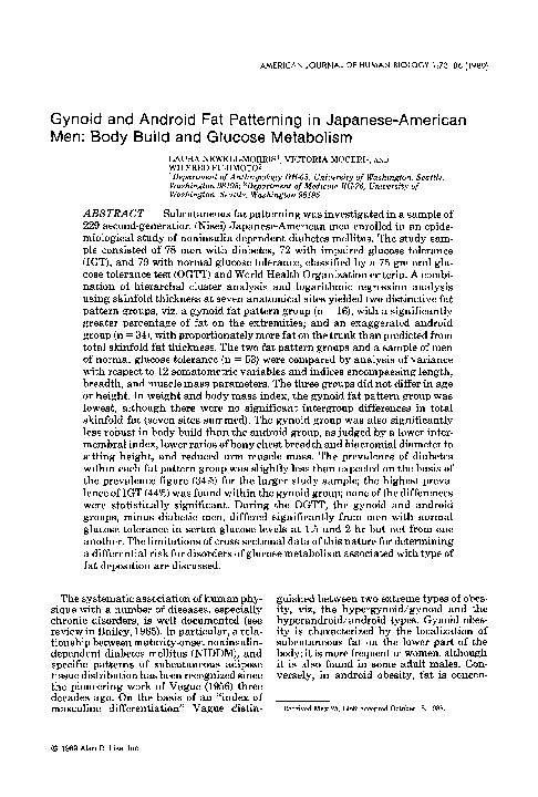(PDF) Gynoid and android fat patterning in Japanese-American men: Body ...