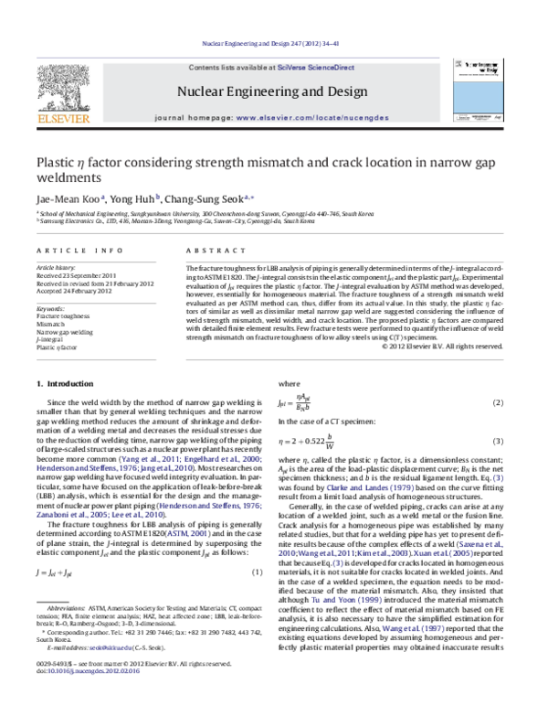 (PDF) Plastic η factor considering strength mismatch and crack location ...