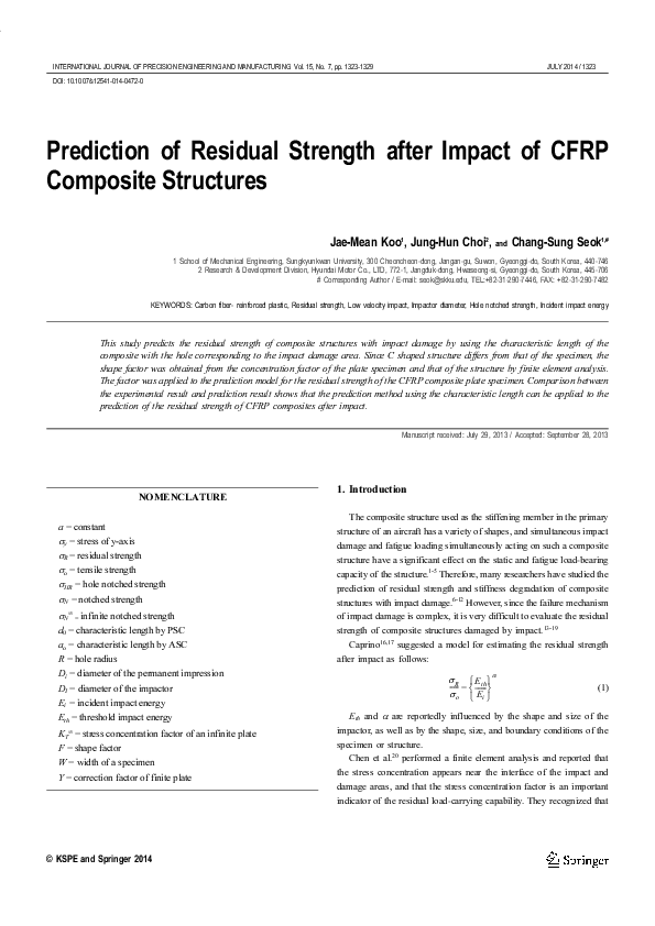 Pdf Prediction Of Residual Strength After Impact Of Cfrp Composite