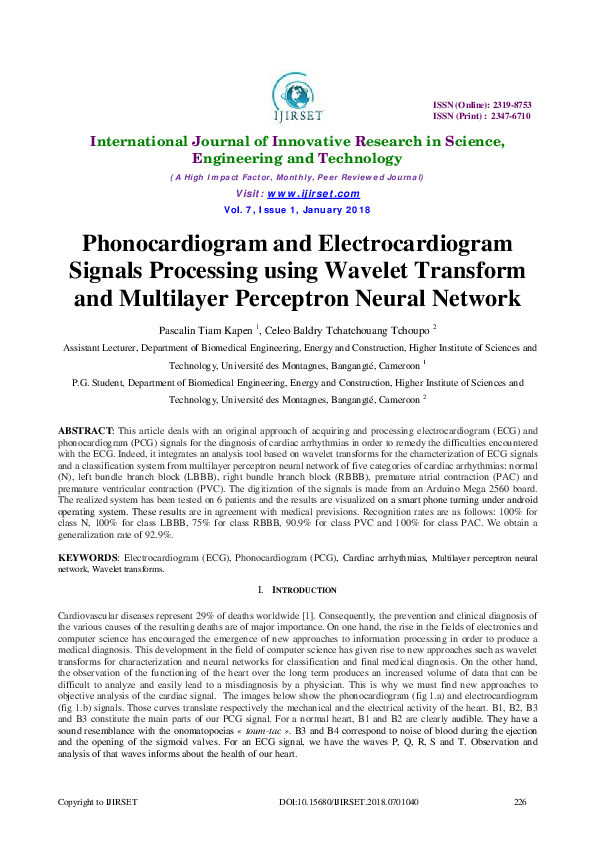 Pdf Phonocardiogram And Electrocardiogram Signals Processing Using Wavelet Transform And