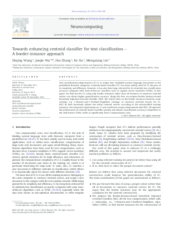 Pdf Towards Enhancing Centroid Classifier For Text Classification— A Border Instance Approach