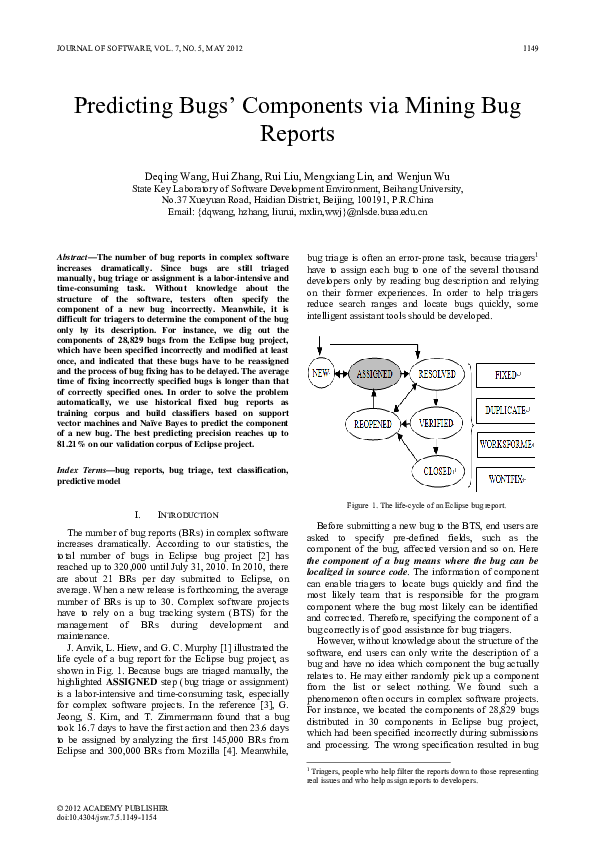 Pdf Predicting Bugs Components Via Mining Bug Reports