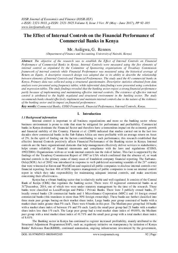 (PDF) The Effect of Internal Controls on the Financial Performance of Commercial Banks in Kenya