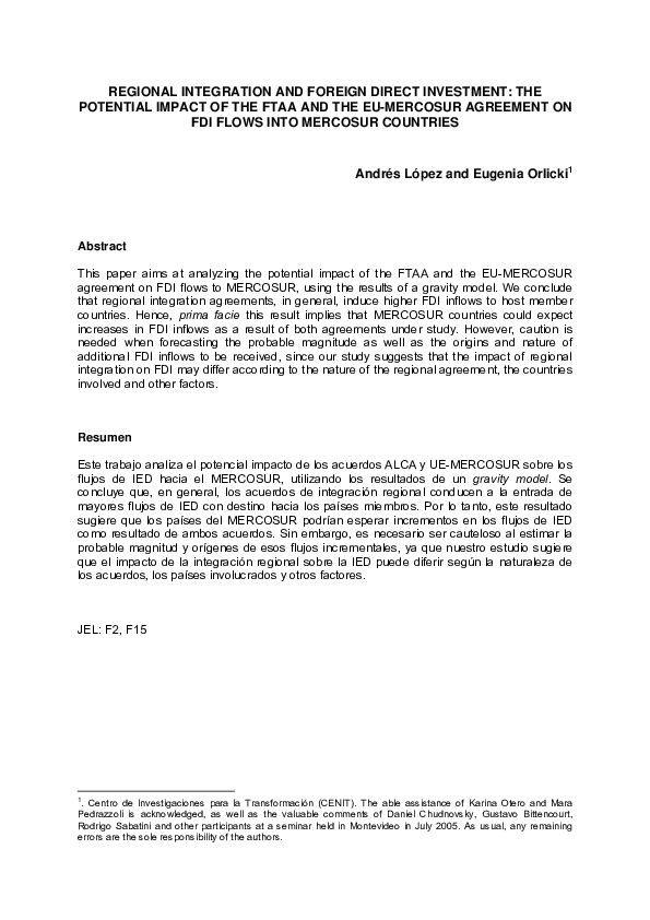 (PDF) Regional Integration and Foreign Direct Investment: The Potential Impact of the Ftaa and ...