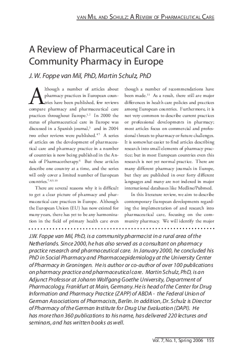 (PDF) A Review of Pharmaceutical Care in Community Pharmacy in Europe