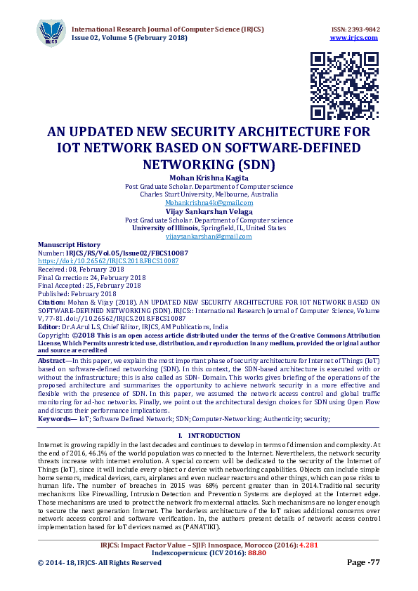 Pdf An Updated New Security Architecture For Iot Network Based On Software Defined Networking Sdn