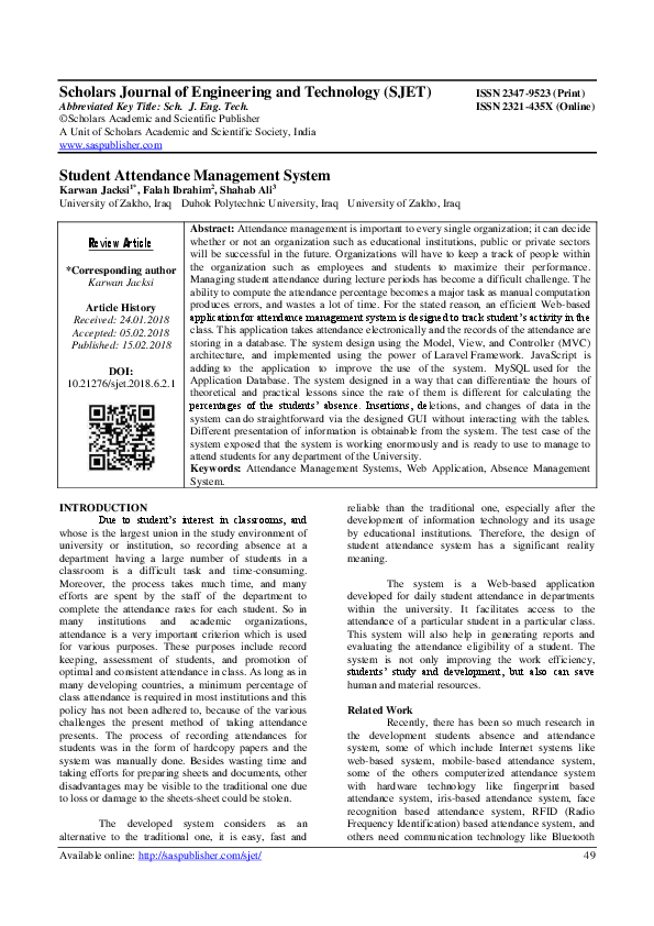 Pdf Student Attendance Management System