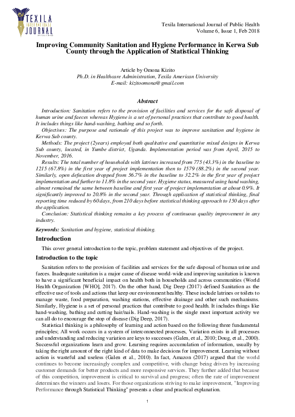 (PDF) Improving Community Sanitation and Hygiene Performance in Kerwa Sub County through the ...