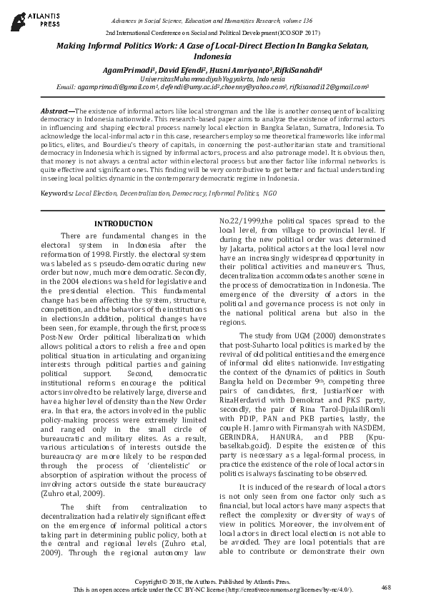 (PDF) Making Informal Politics Work: A Case of Local-Direct Election In