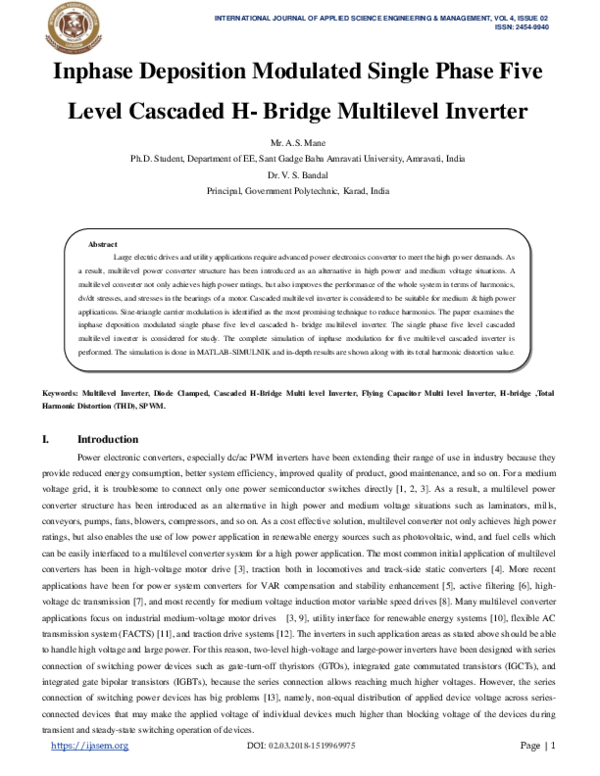 (PDF) Inphase Deposition Modulated Single Phase Five Level Cascaded H-Bridge Multilevel Inverter