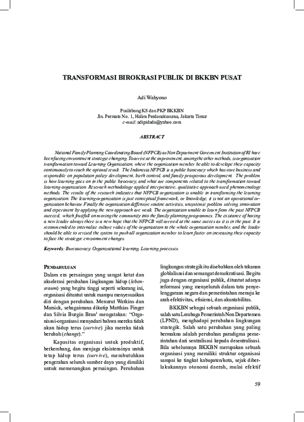 (PDF) TRANSFORMASI BIROKRASI PUBLIK DI BKKBN PUSAT