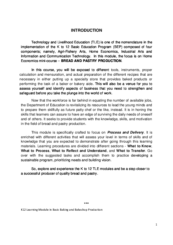 (PDF) K12 Learning Module in Basic Baking and Bakeshop Production