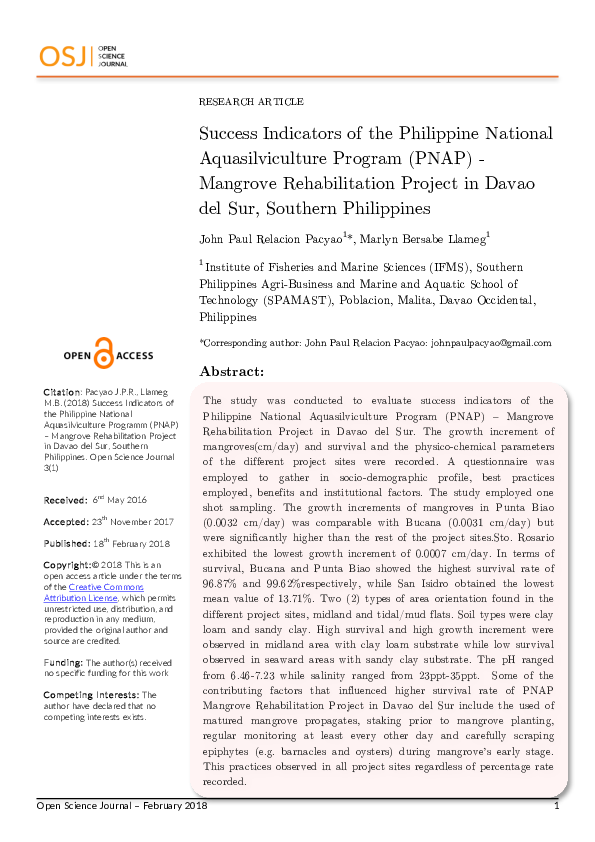(PDF) Success Indicators of the Philippine National Aquasilviculture ...