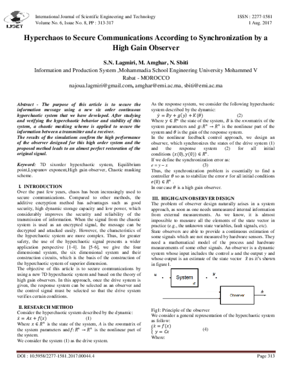 (PDF) Hyperchaos to Secure Communications According to Synchronization by a High Gain Observer